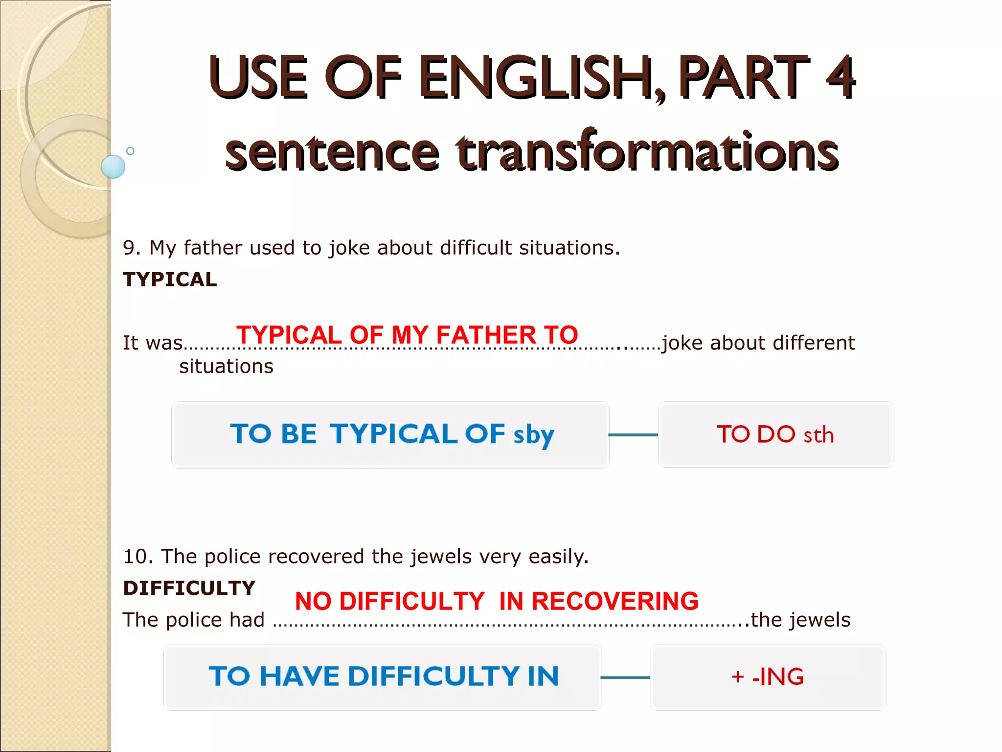 Fce, use of english verb patterns (iii) | PPT
