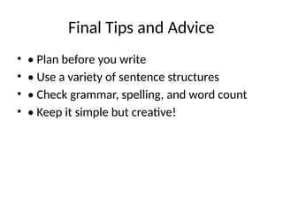 Presentation on tips and hints for the FCE writing task - story | PPT