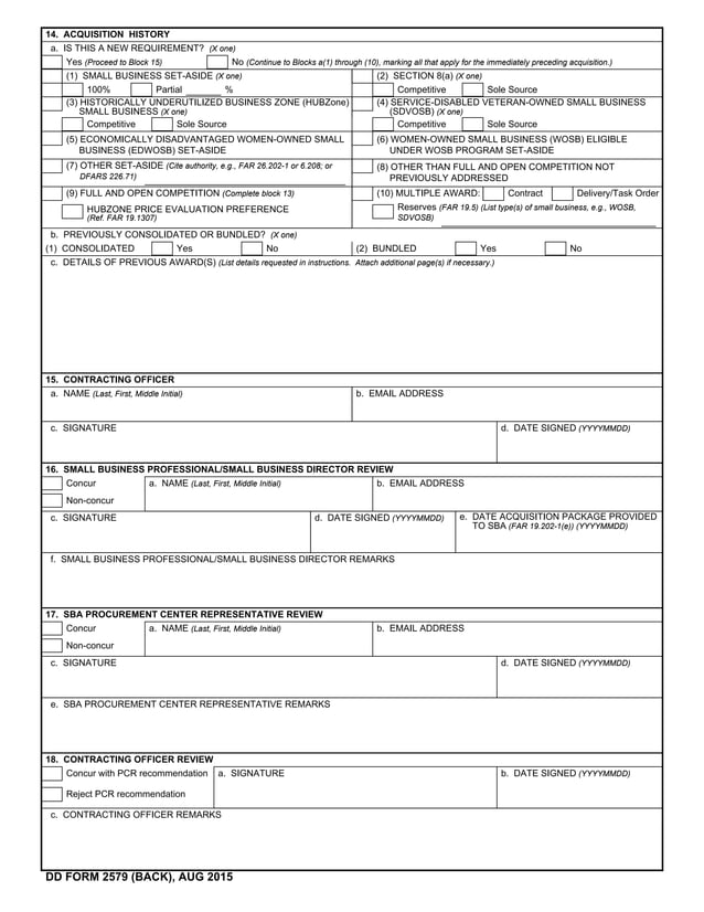 DD FORM 2579 REVISED AUG 2015 | PDF | Mergers and Acquisitions ...