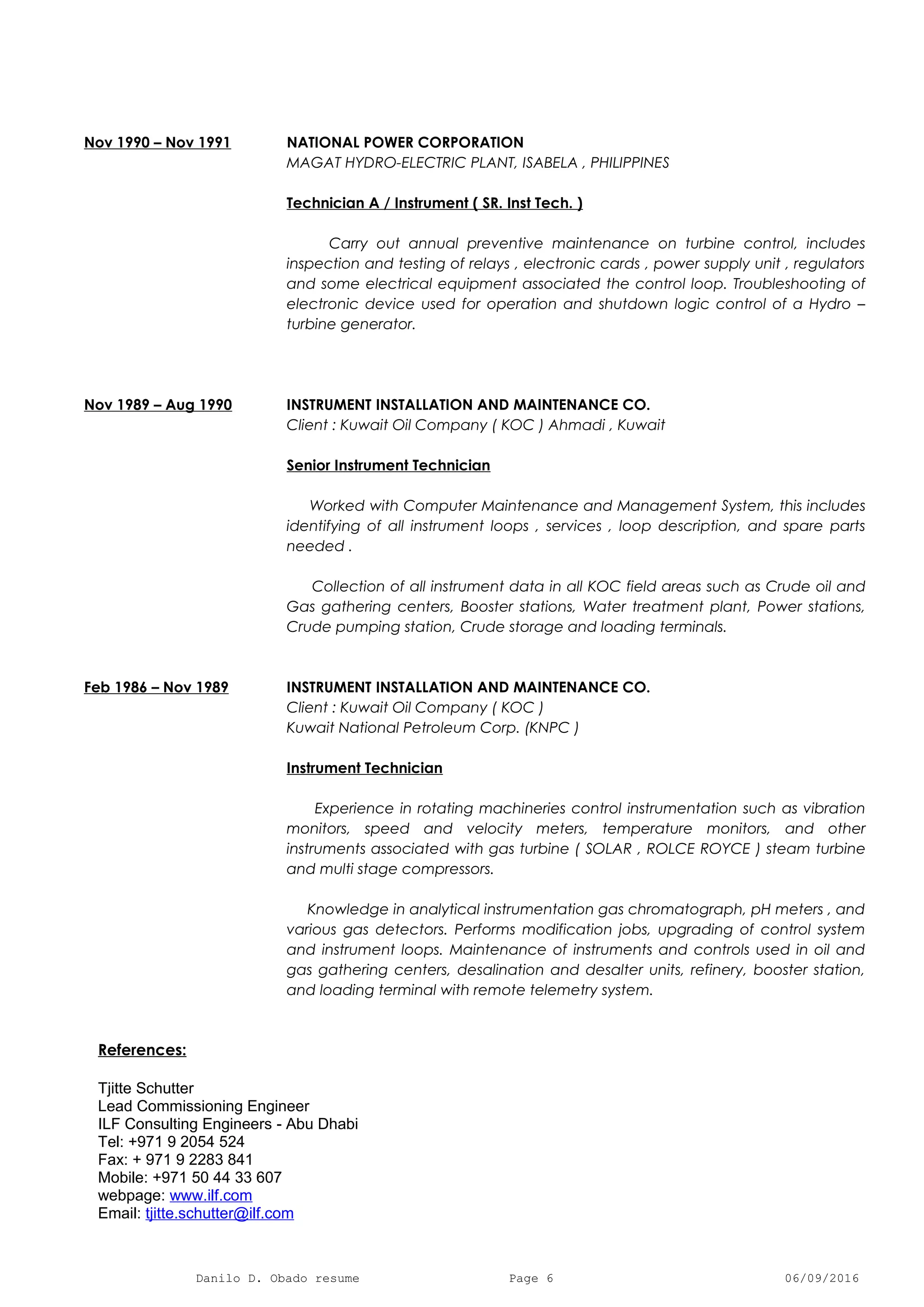 Danilo Obado resume June 2016 | DOC