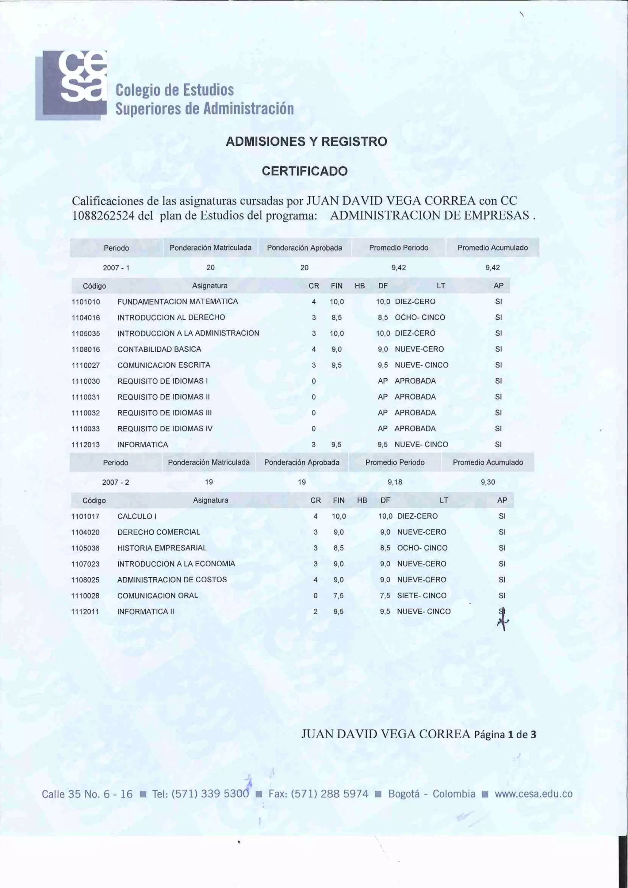 Bachelor in Business Administration - Academic Transcripts -JDV. | PDF