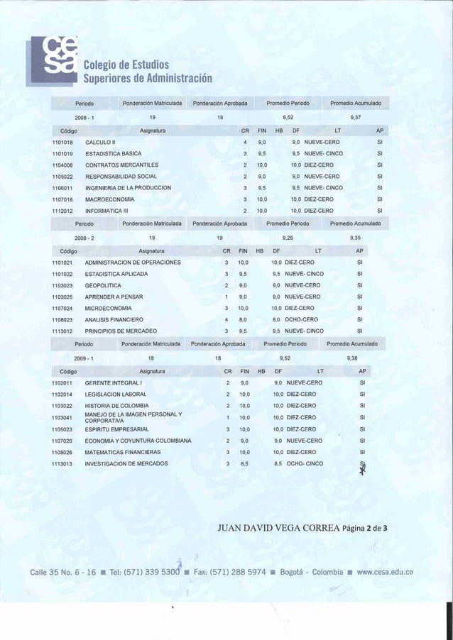 Bachelor in Business Administration - Academic Transcripts -JDV. | PDF