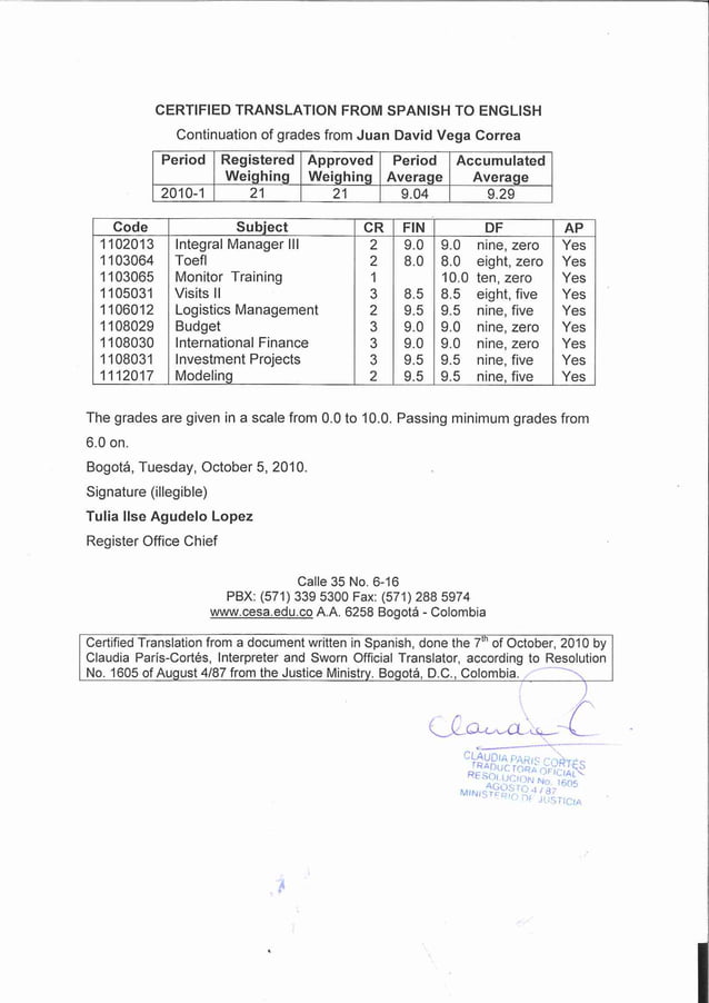 Bachelor in Business Administration - Academic Transcripts -JDV. | PDF