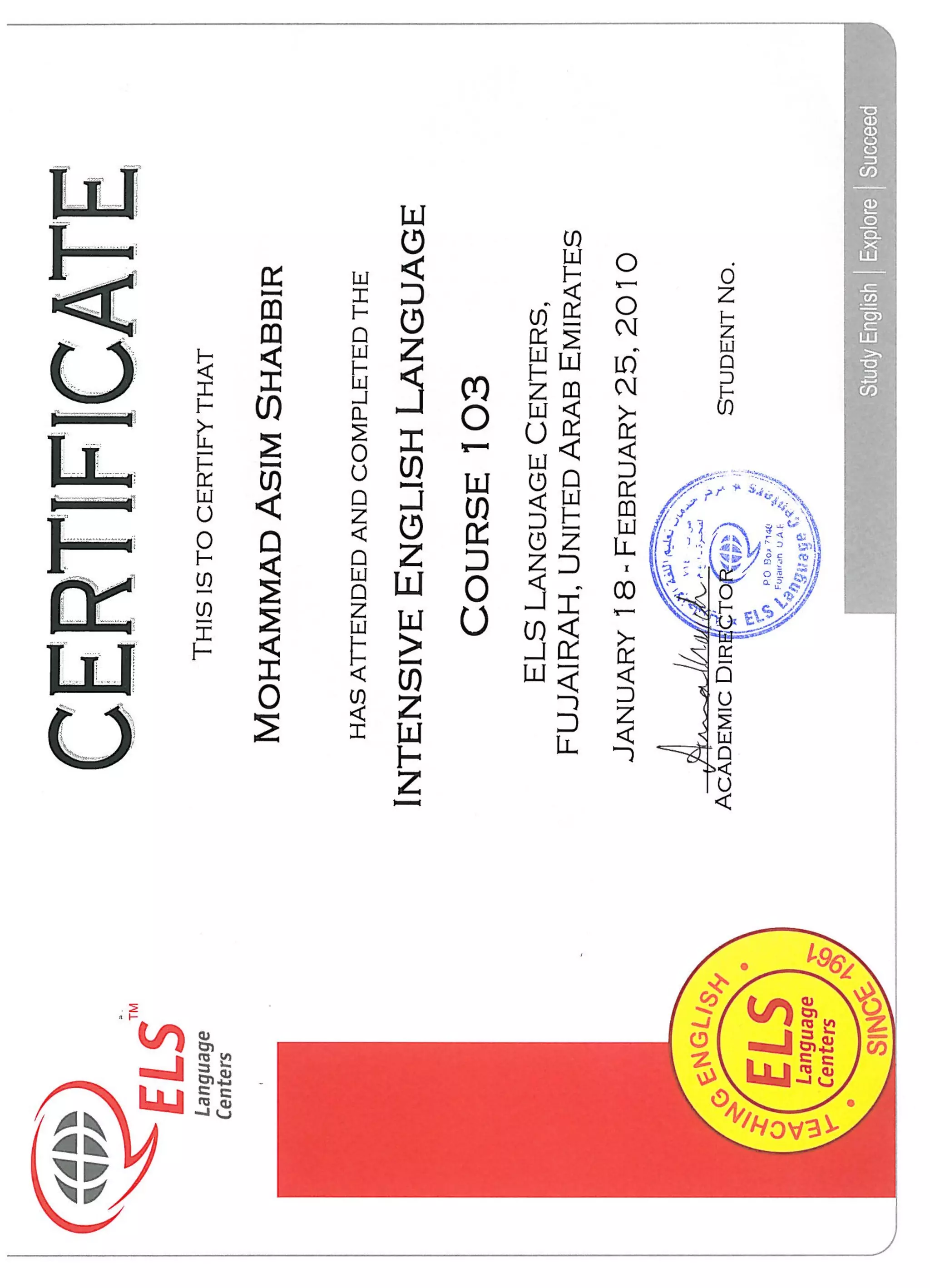 ELS_103 Certificate | PDF