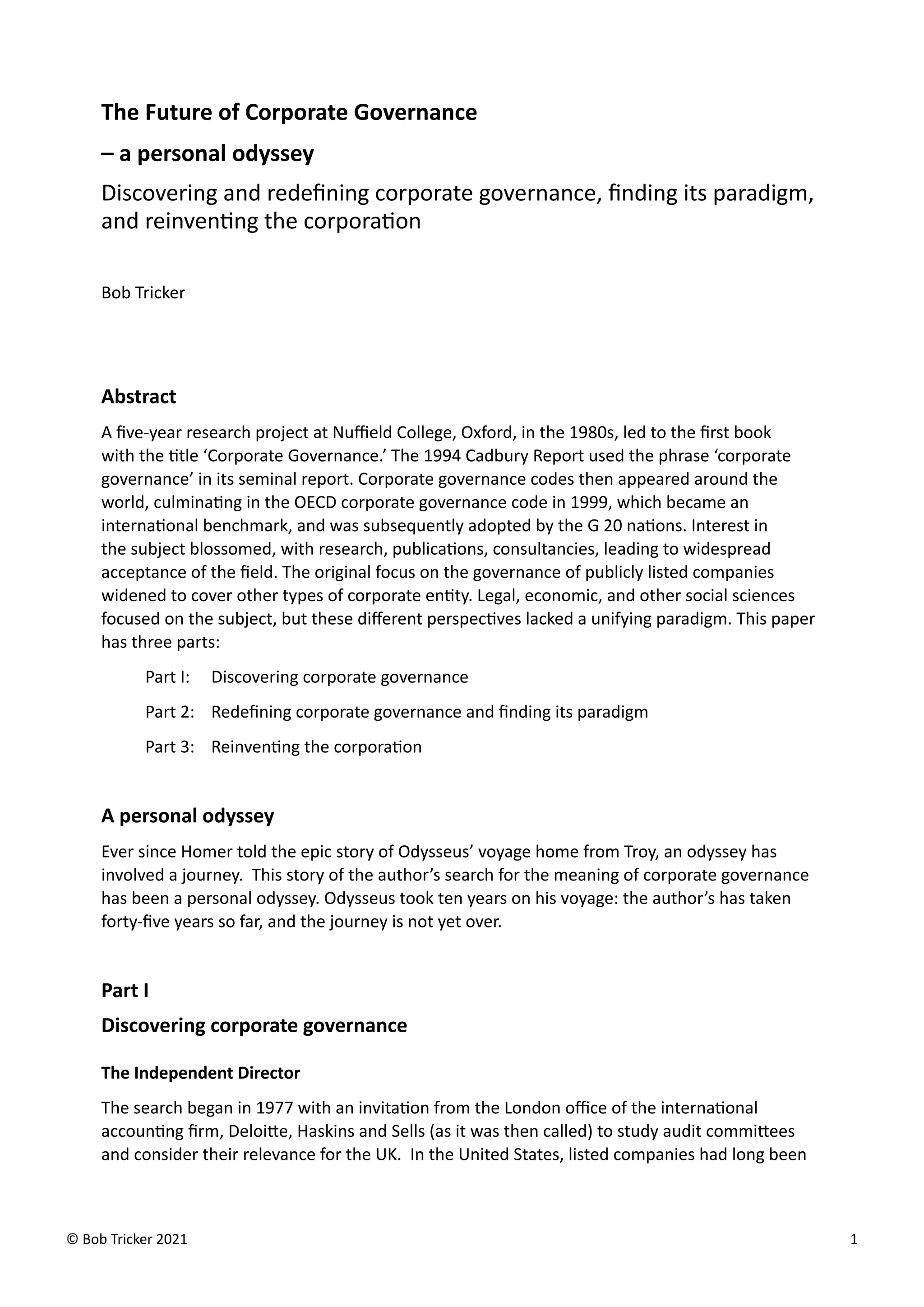 The Future of Corporate Governance - a personal odyssey | PDF ...