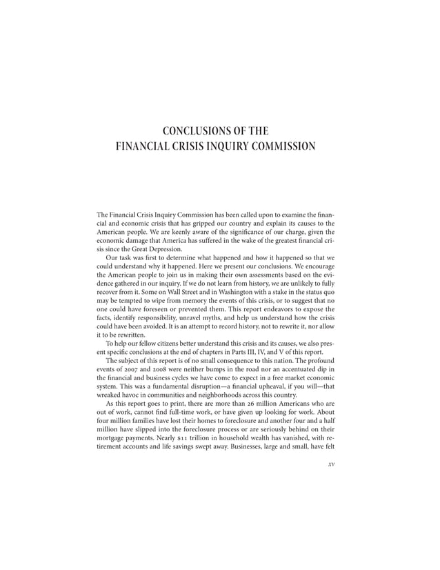 Ivo Pezzuto - CONCLUSIONS OF THE US FINANCIAL CRISIS INQUIRY COMMISSION ...