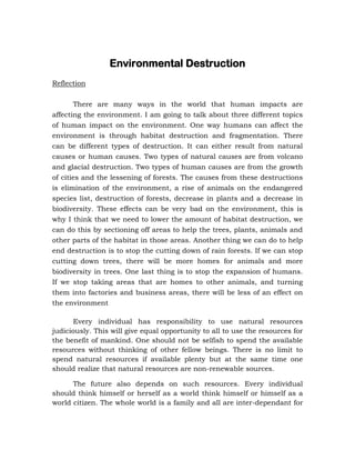 Reflection about Environmental Destruction | DOCX