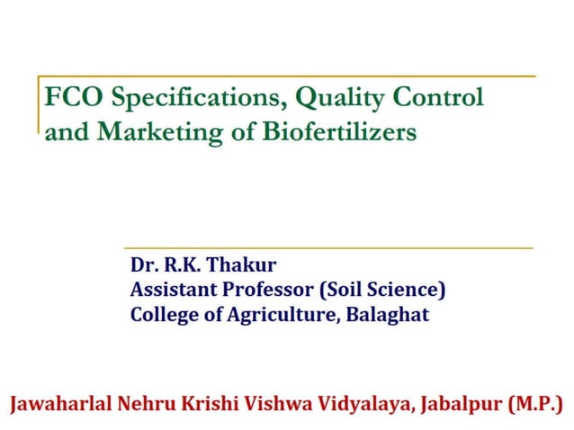 Fco specification of biofertilizers | PDF