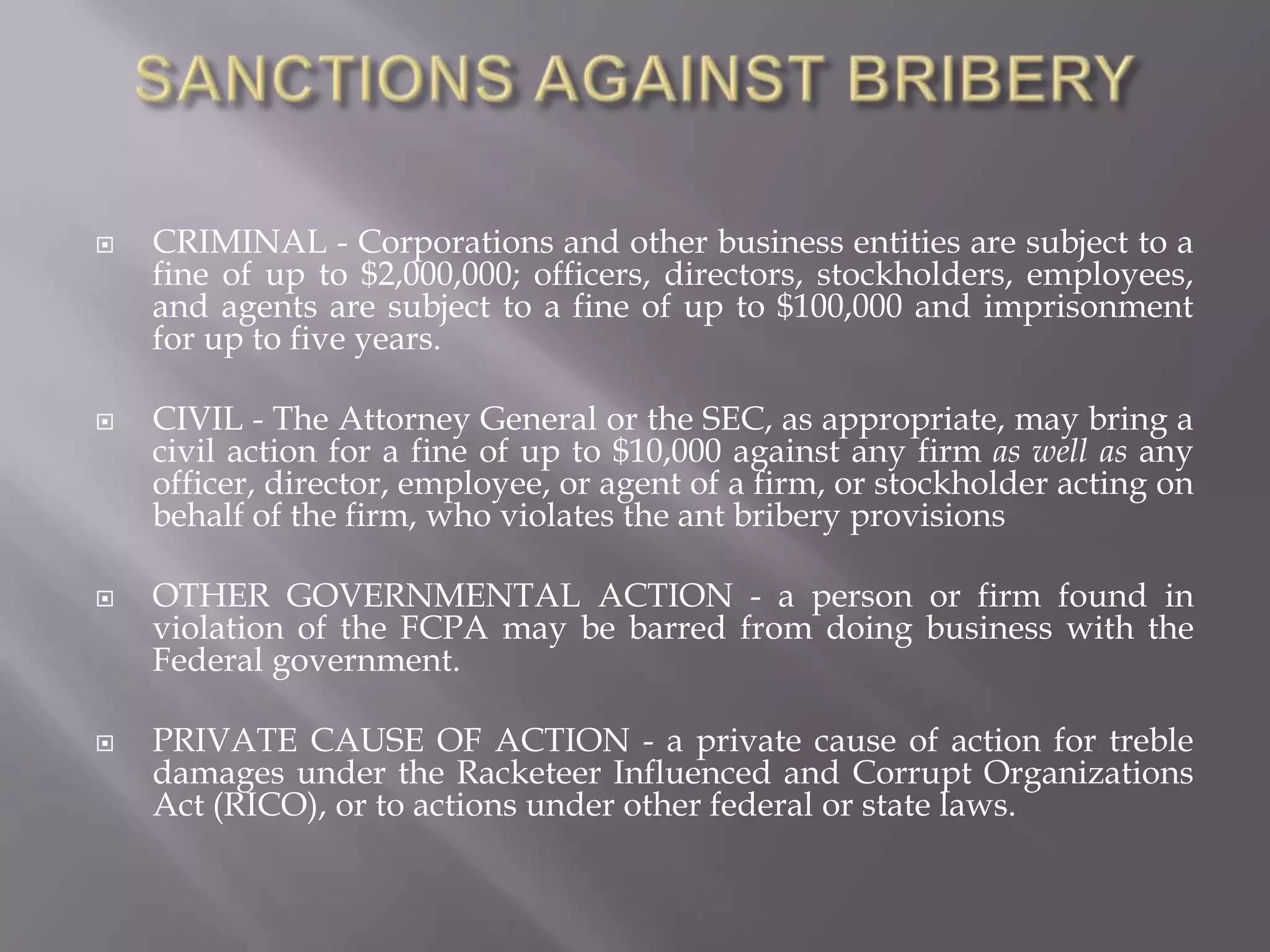 Foreign Corrupt Practices Act | PPTX | Business | Business and Finance