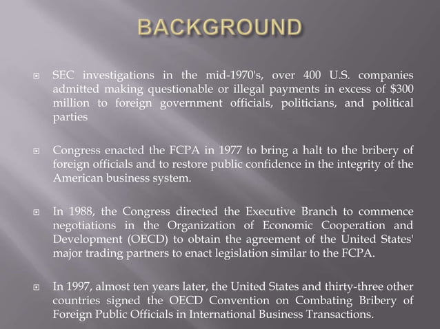 Foreign Corrupt Practices Act | PPTX | Business | Business and Finance