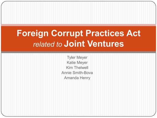 Foreign Corrupt Practices Act & Joint Ventures | PPT