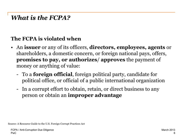Fcpa anti corruption due diligence - (pwc) | PDF