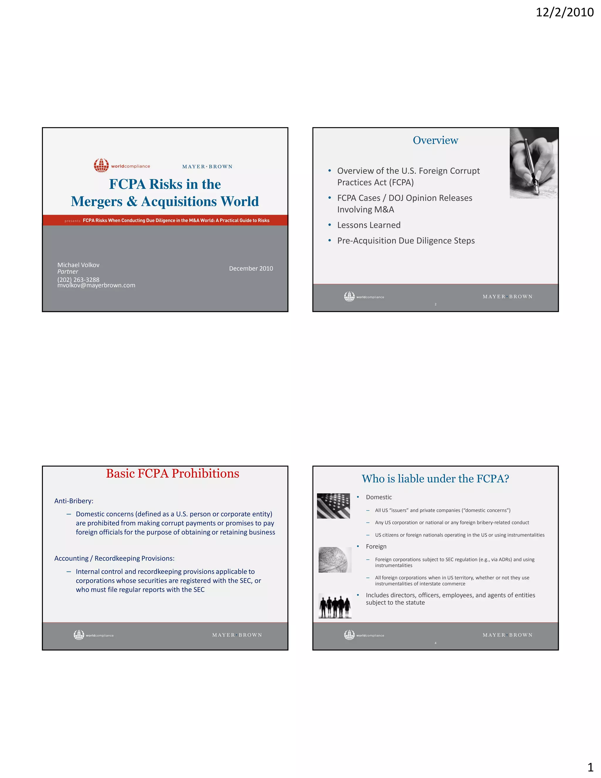 Fcpa Ma Slides Presentation Final V3 | PDF | Mergers and Acquisitions | Business Banking & Finance