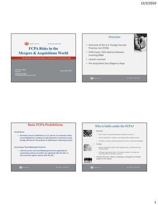 Overview of FCPA Risks in M&A | PDF