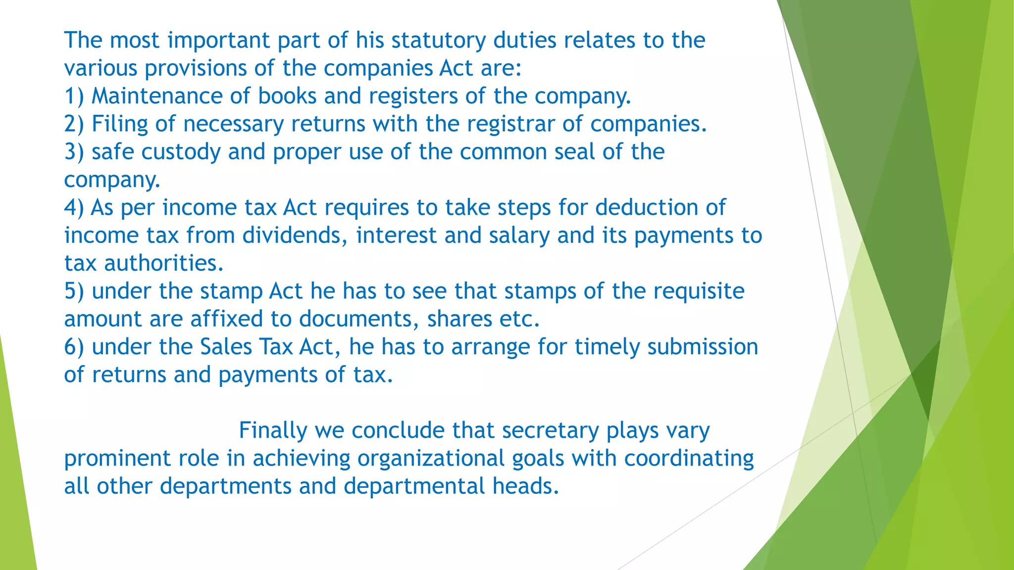 Duties of company secretary | PPTX