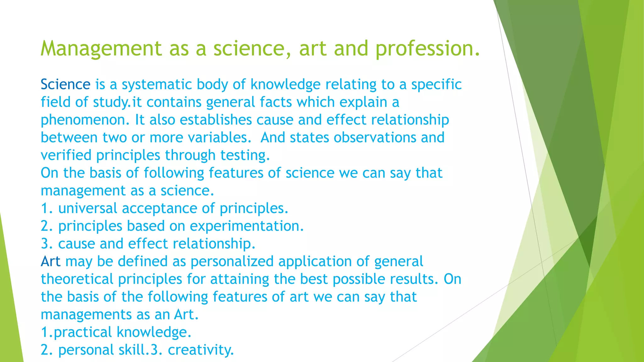 Management as science , art and profession and levels of Management | PPTX