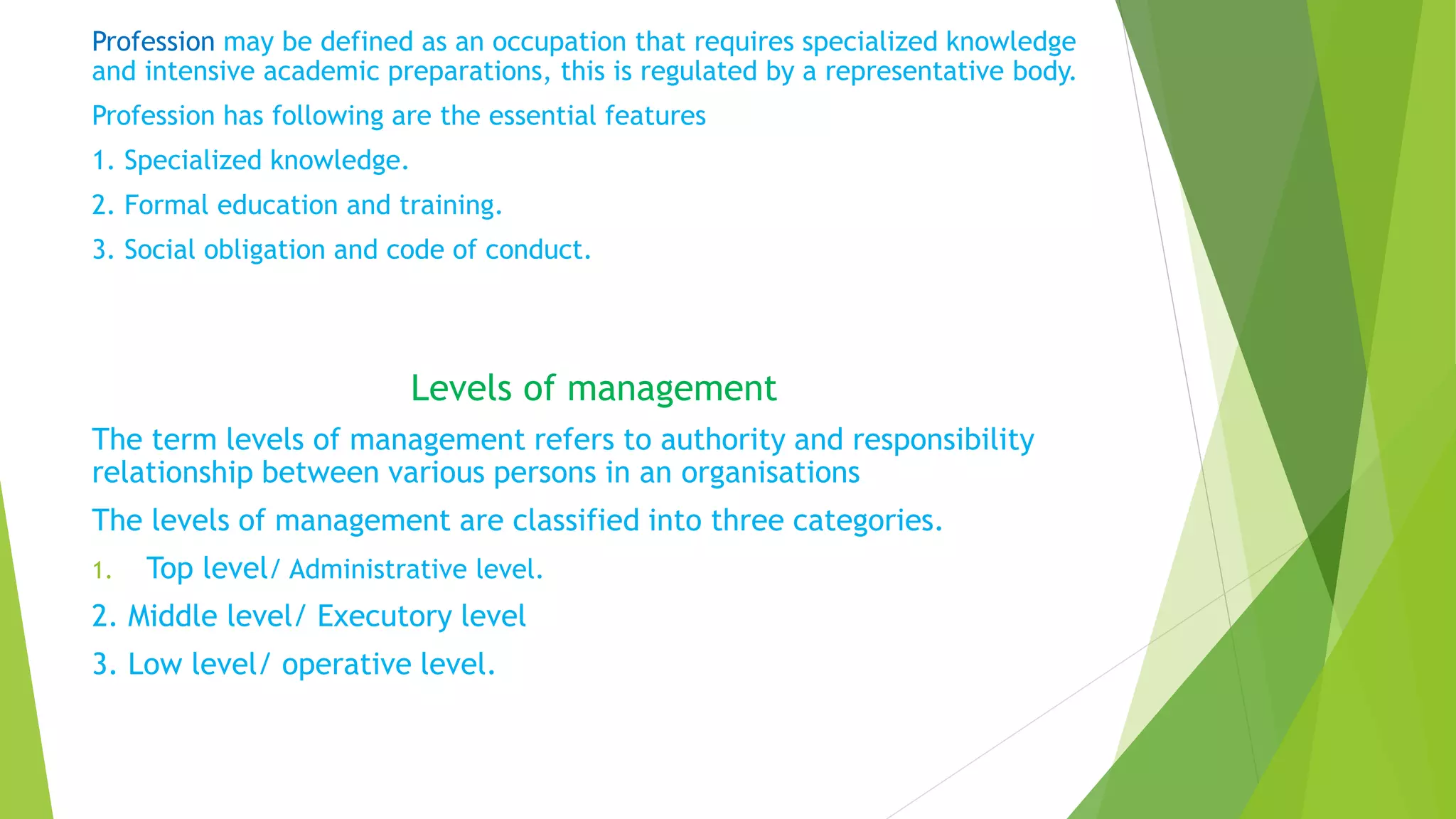 Management as science , art and profession and levels of Management | PPTX