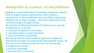 Management as science , art and profession and levels of Management | PPTX
