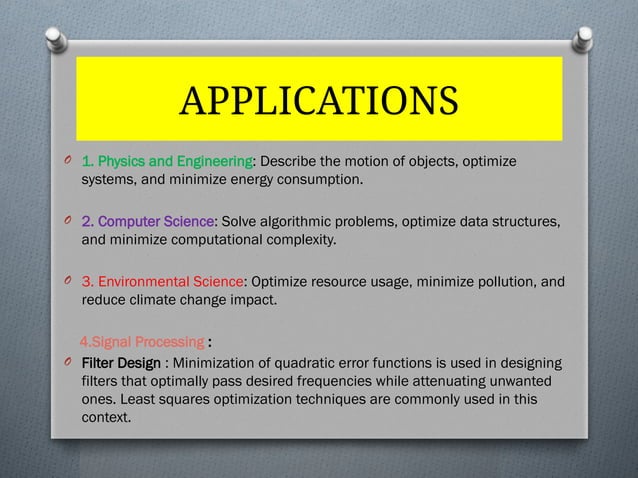 Quadratic Function Minimization Of It Applications Ppt