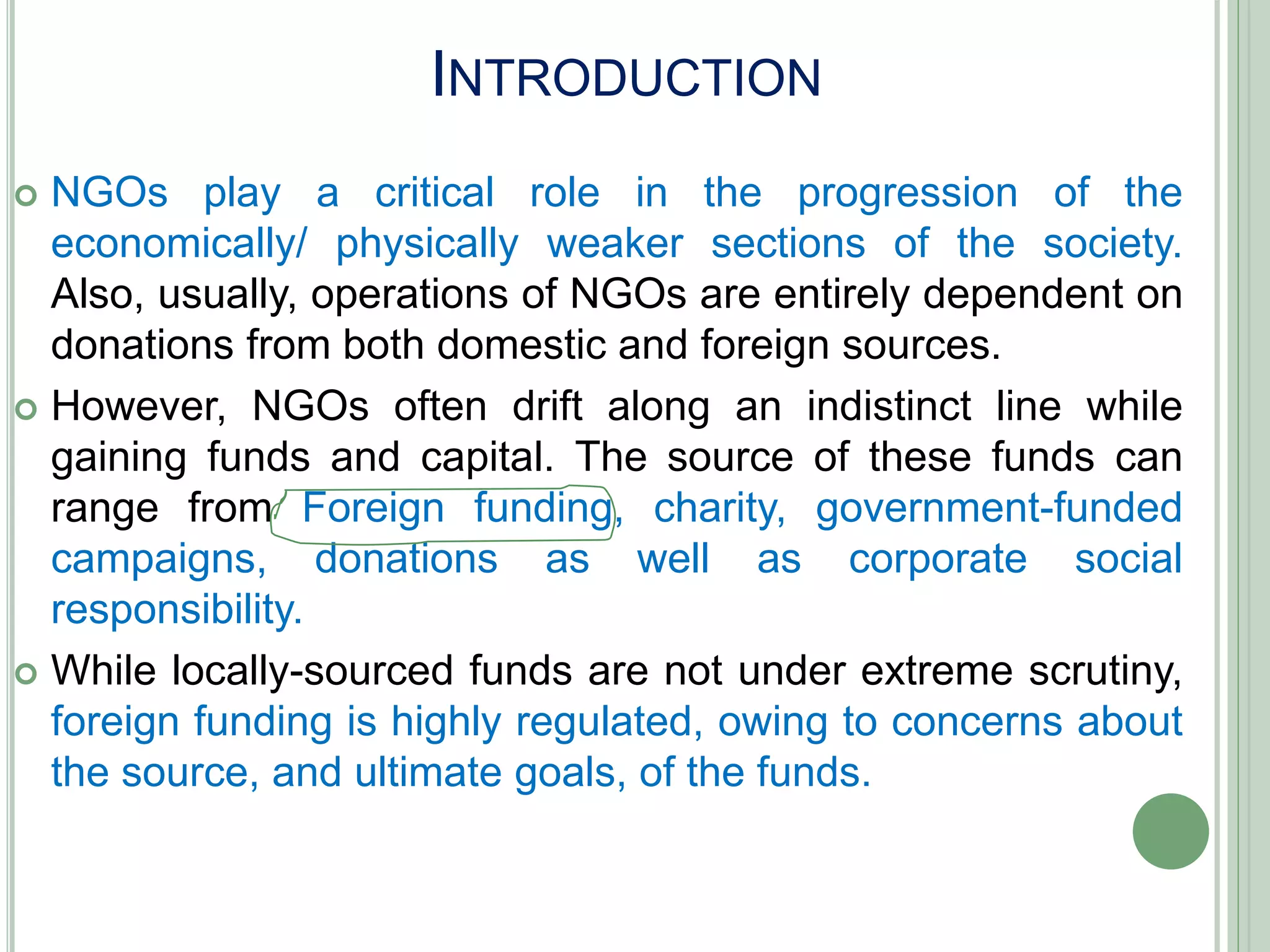 FCRA (Foreign Contribution (Regulation) Act ) 2010 | PPTX