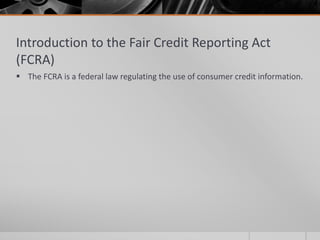 FCRA Supplemental Training Guide | PPT