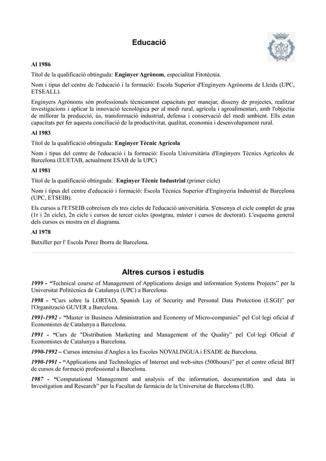 FCV curriculum vitae Setembre 2011 [CT] | PDF