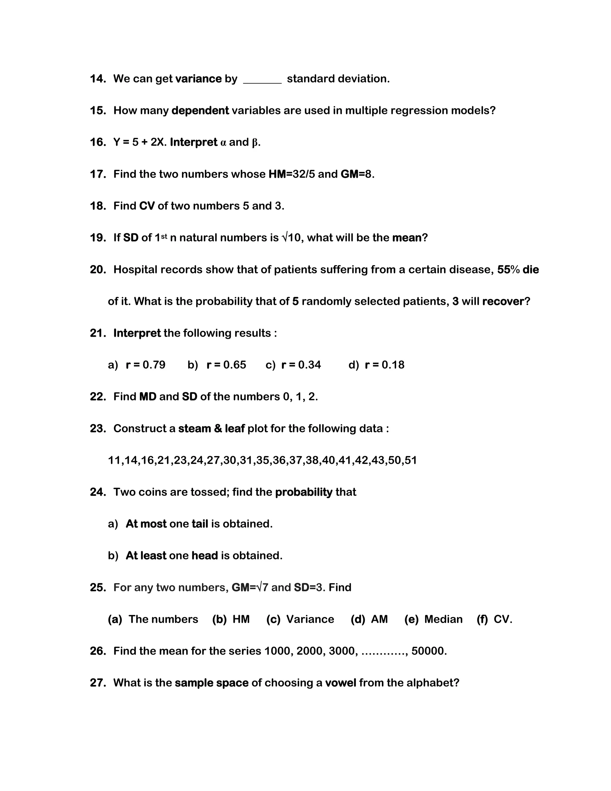 Exam Questions on Basic Statistics | PDF