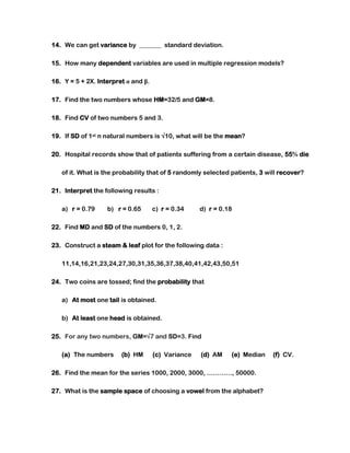 Exam Questions on Basic Statistics | PDF