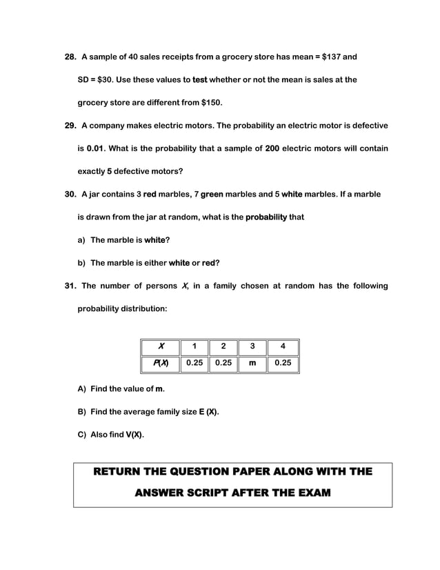 Exam Questions on Basic Statistics | PDF