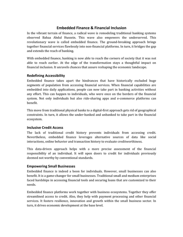 Embedded Finance & Financial Inclusion | PDF