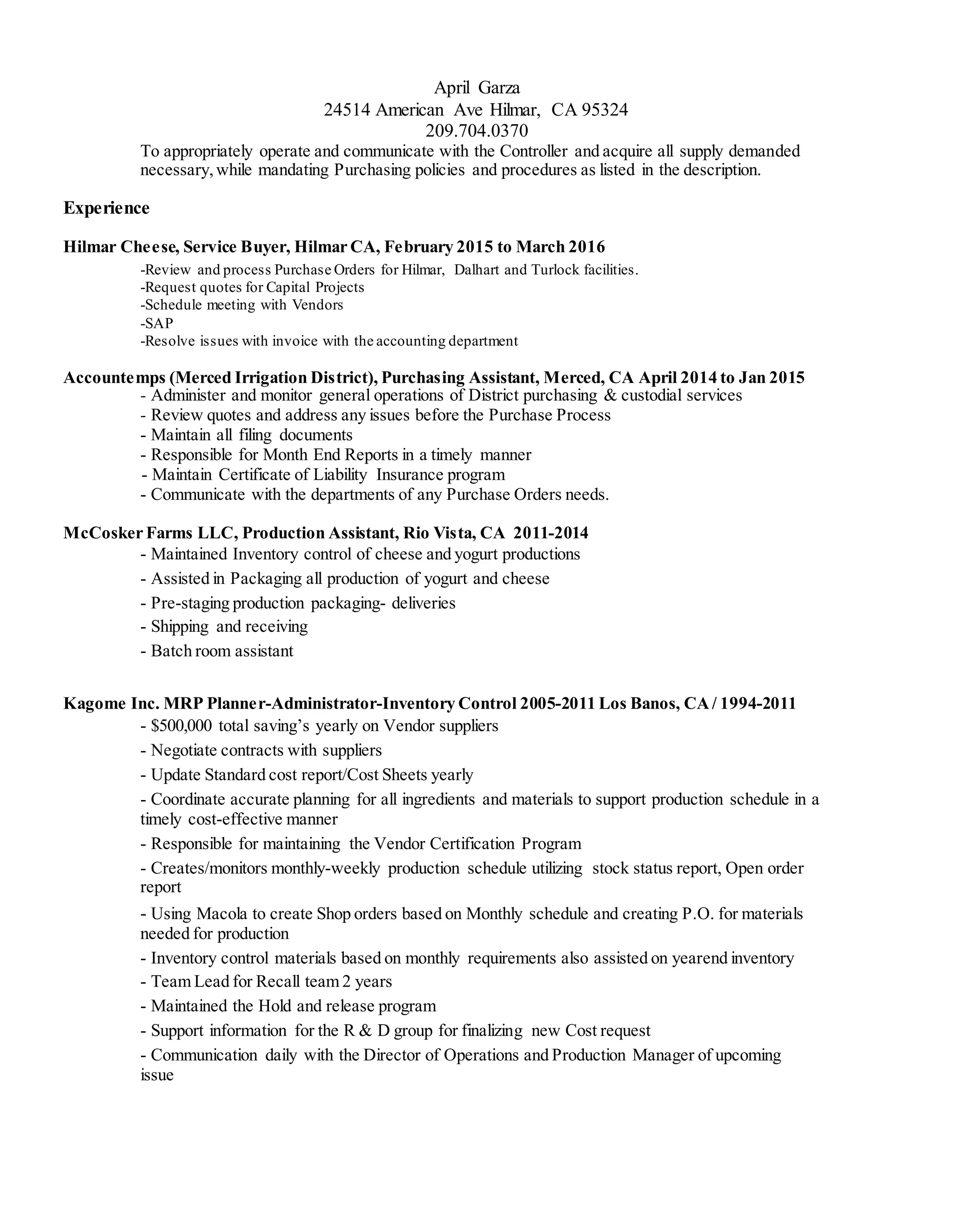 Garza April - Resume 2016 | PDF