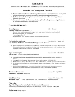 Ken Koch 08-2015 Resume sales PDF | PDF