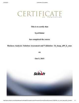 Certificate(Solution Assessment and Validation) | PDF