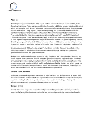 Zindzi Mining & Engineering Company Profile | PDF