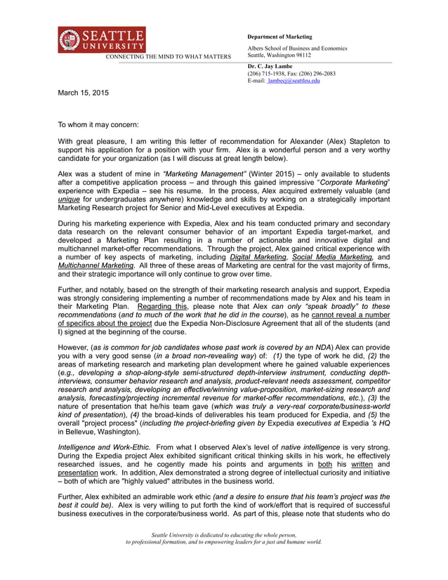 LetterOfRecommendation_from Dr. C. Jay Lambe for Alexander Stapleton | PDF
