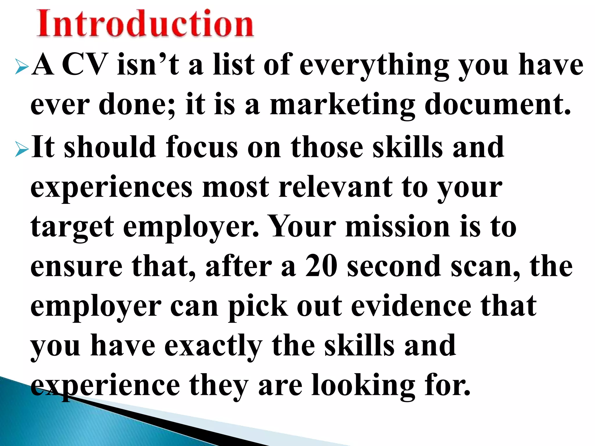 CV Writing Presentation | PPTX