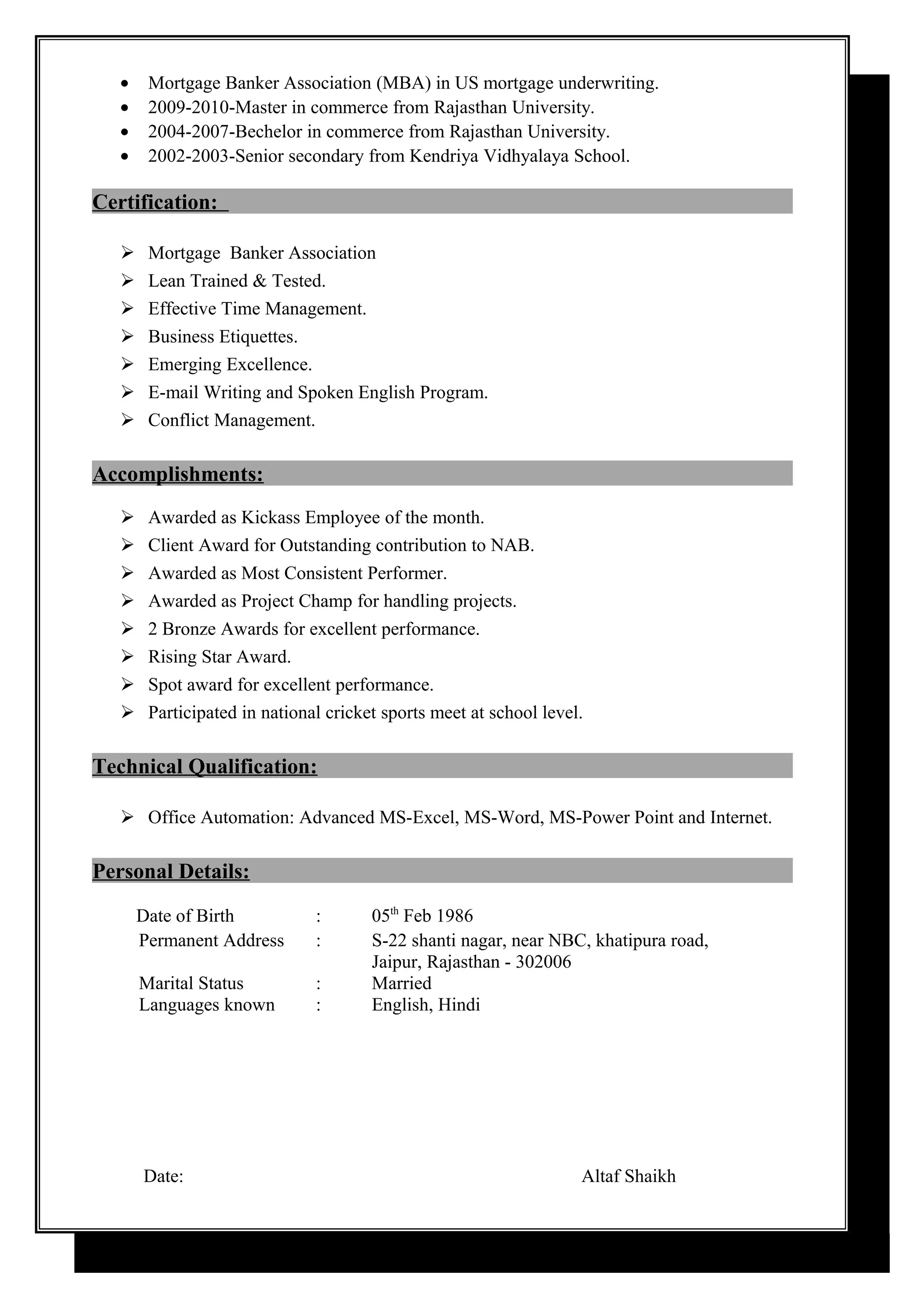 Resume- Altaf Shaikh | DOC