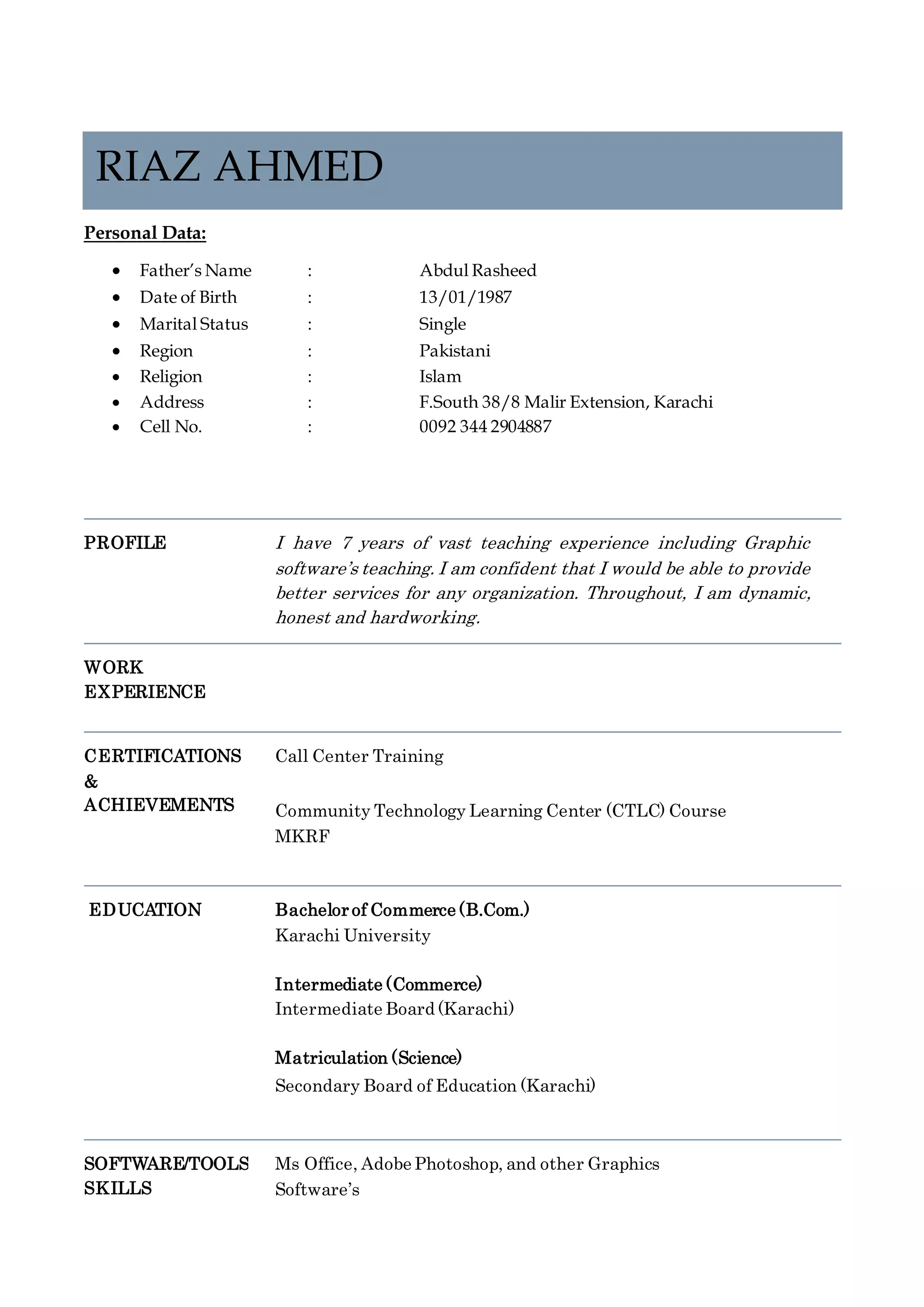 Riaz ahmad cv | PDF