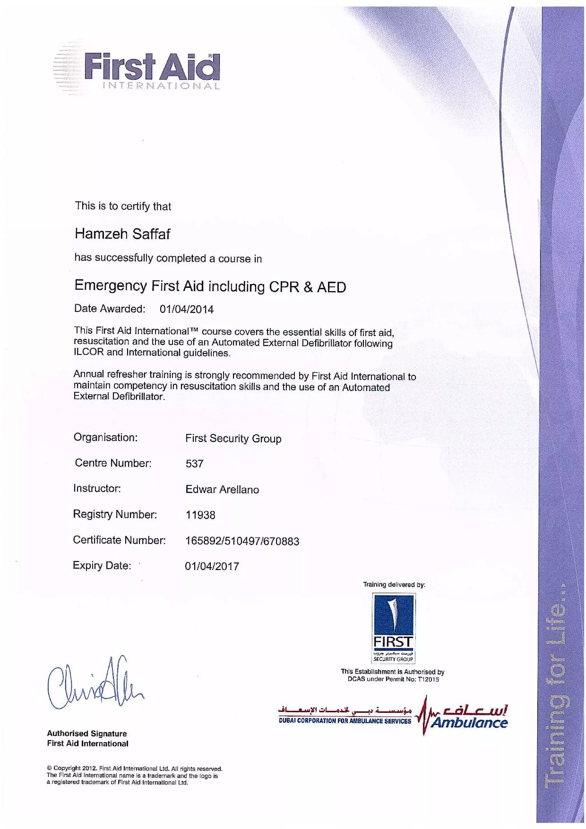 Certified First Aider Certificate | PDF