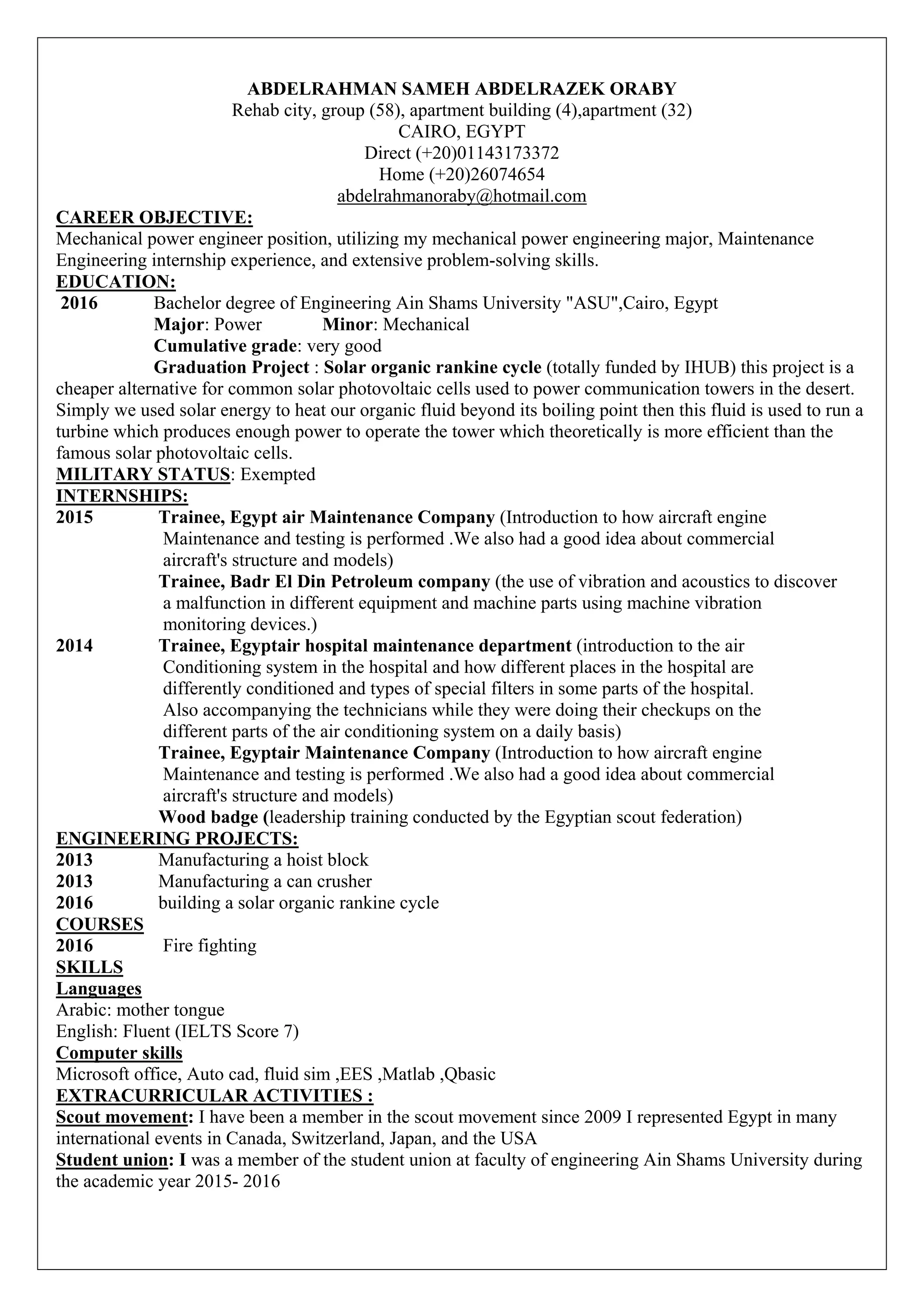 Abdelrahman Sameh Abdelrazek cv | PDF