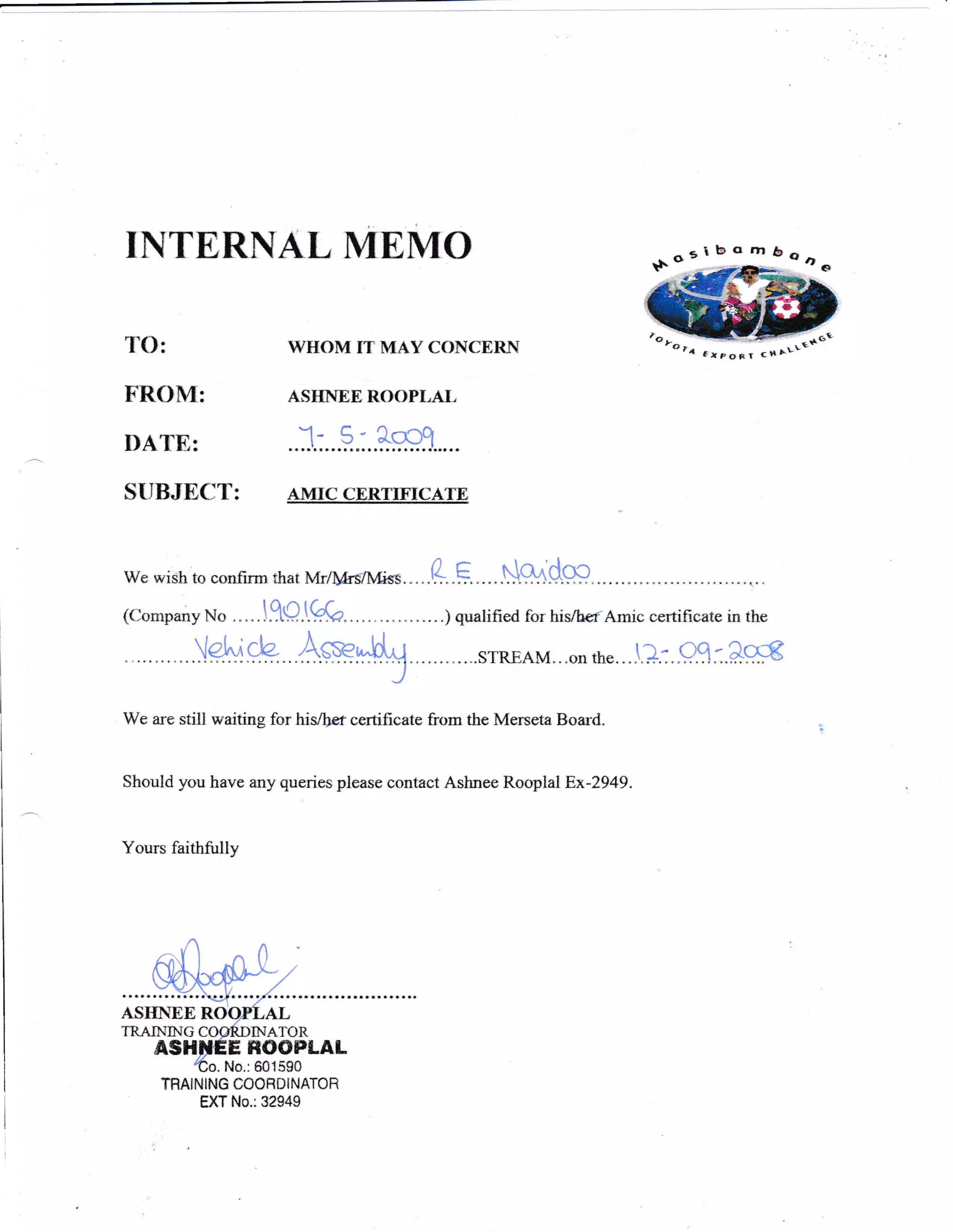 Naidoo R.E. amic certificate | PDF