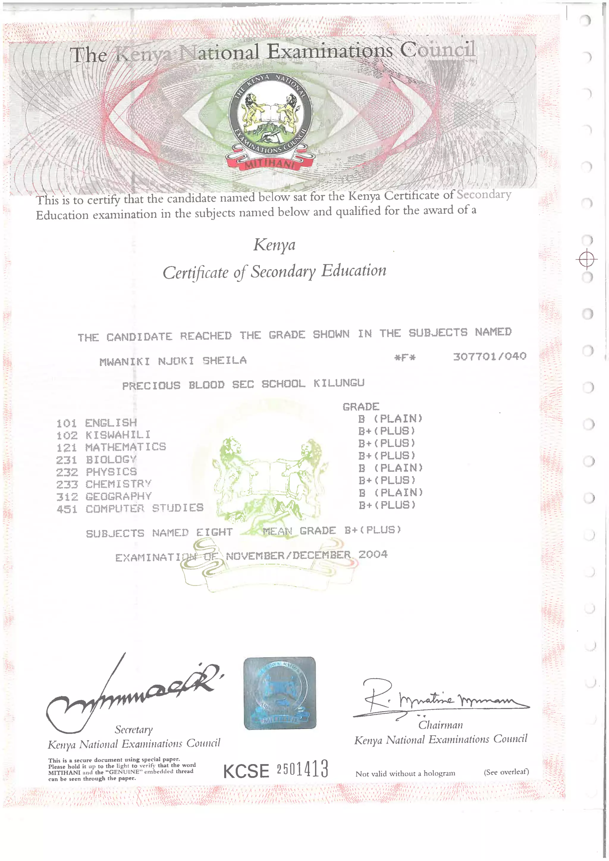 KCSE cert. | PDF