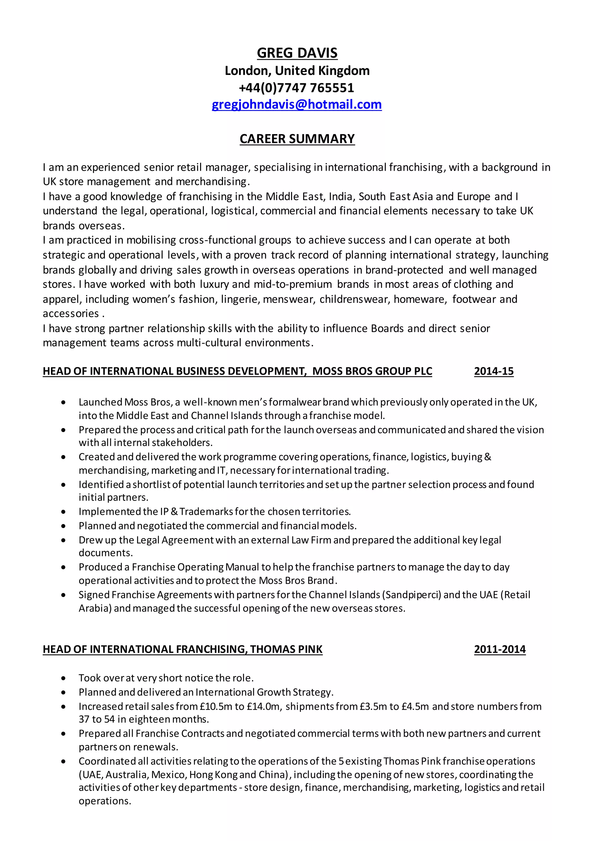 Greg Davis brief CV | PDF