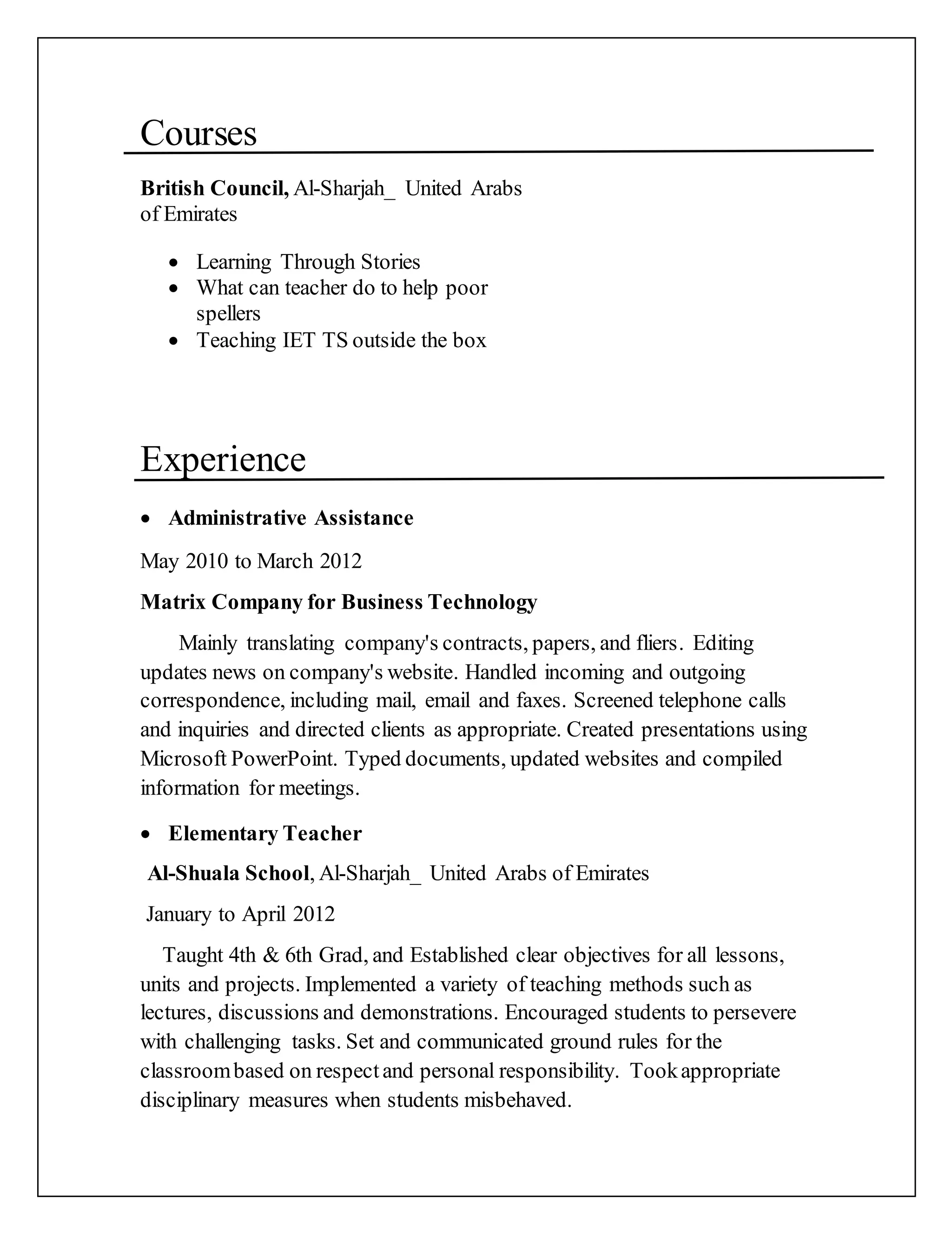 maryam nour cv | DOCX | Education industry | Industries