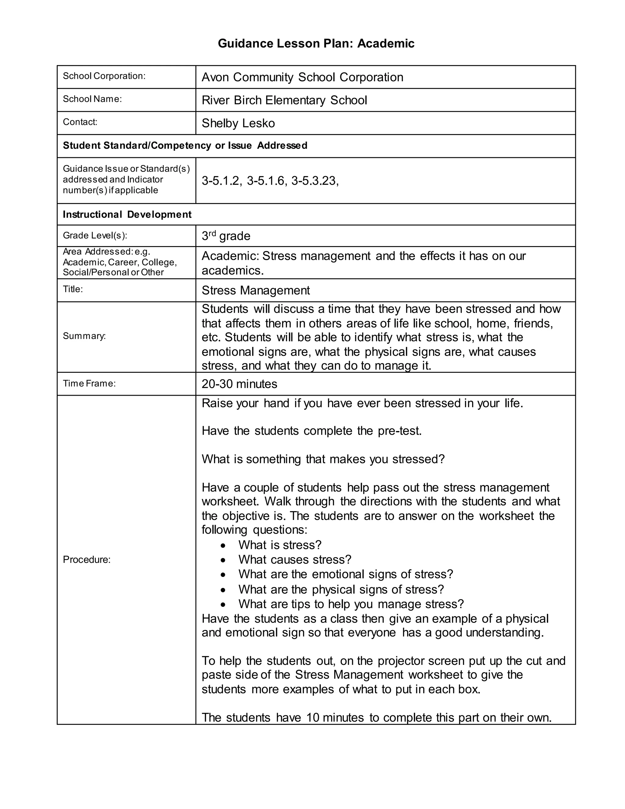 guidance lesson academic | DOCX