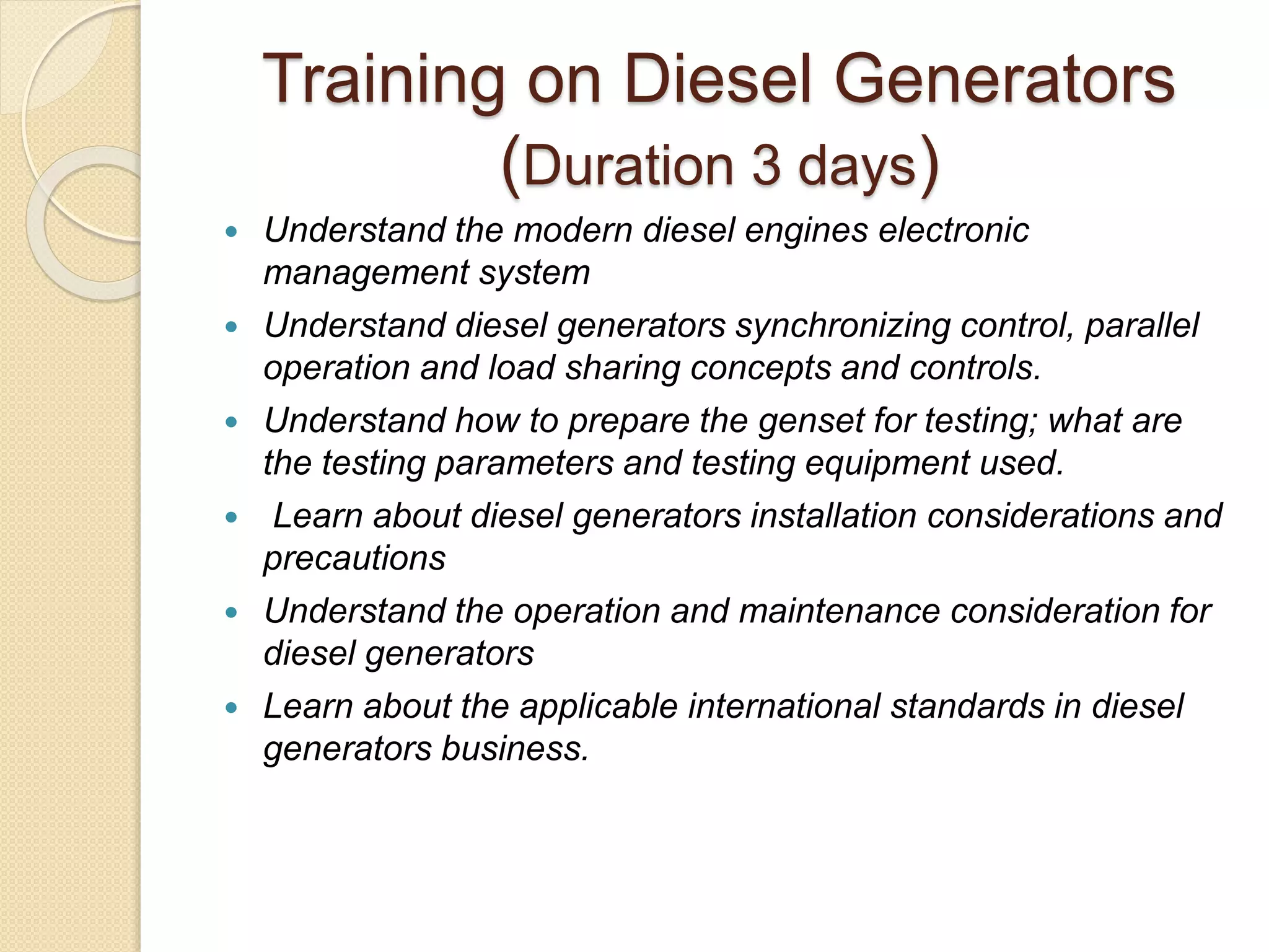 Training on Diesel Generators | PPTX