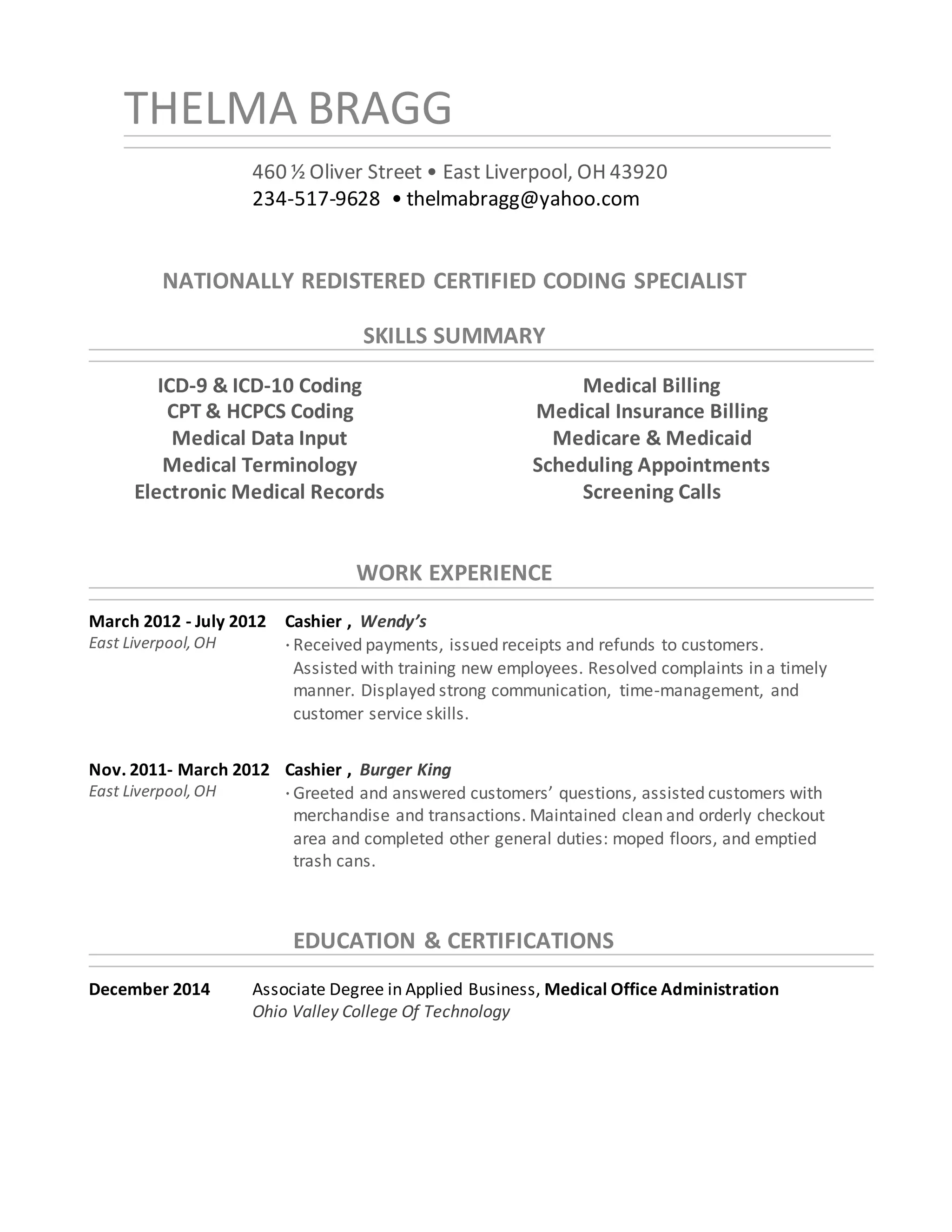 Thelma Bragg Resume revised | DOCX | Business | Business and Finance