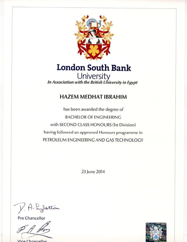 London South Banks University Certificate | PDF