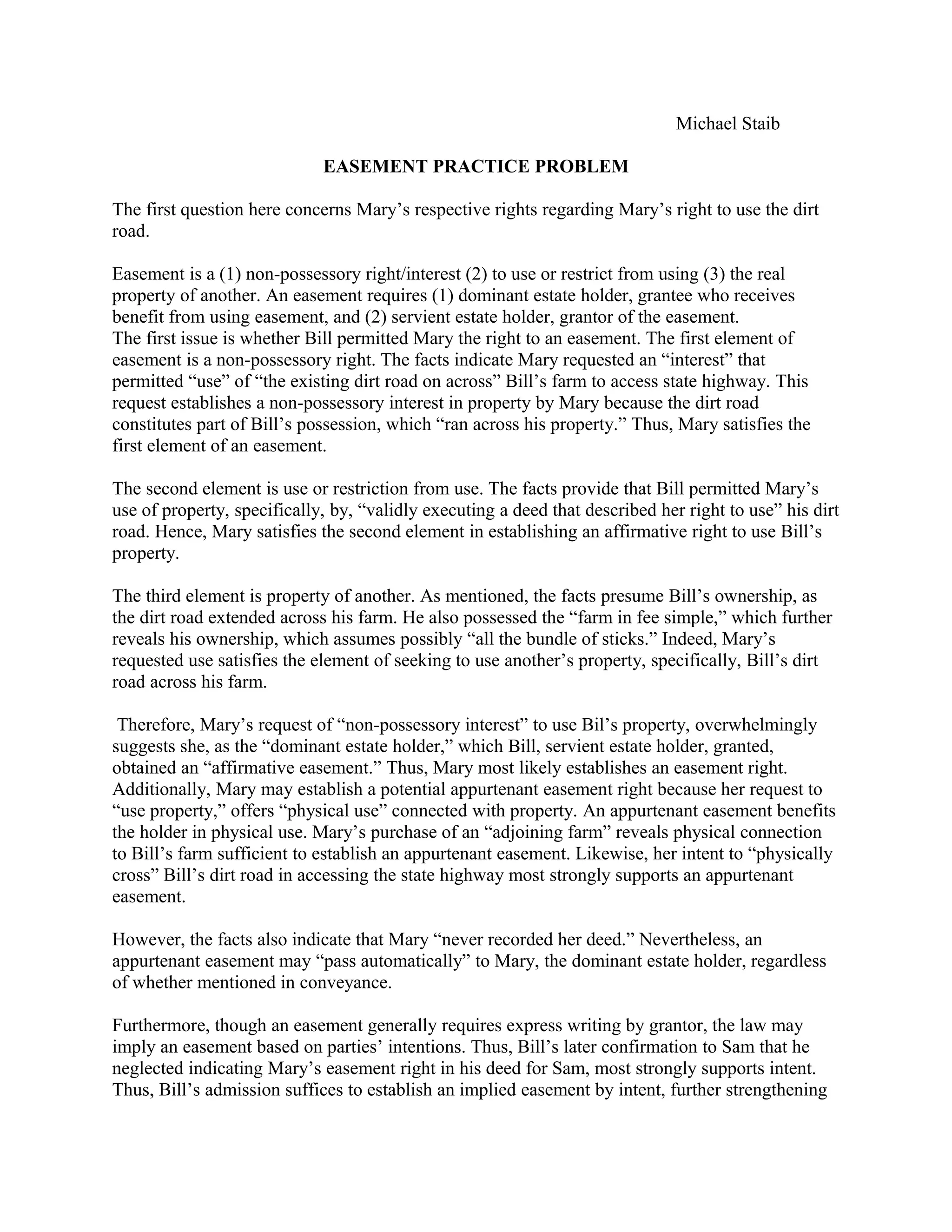 EASEMENT PRACTICE PROBLEM | DOC