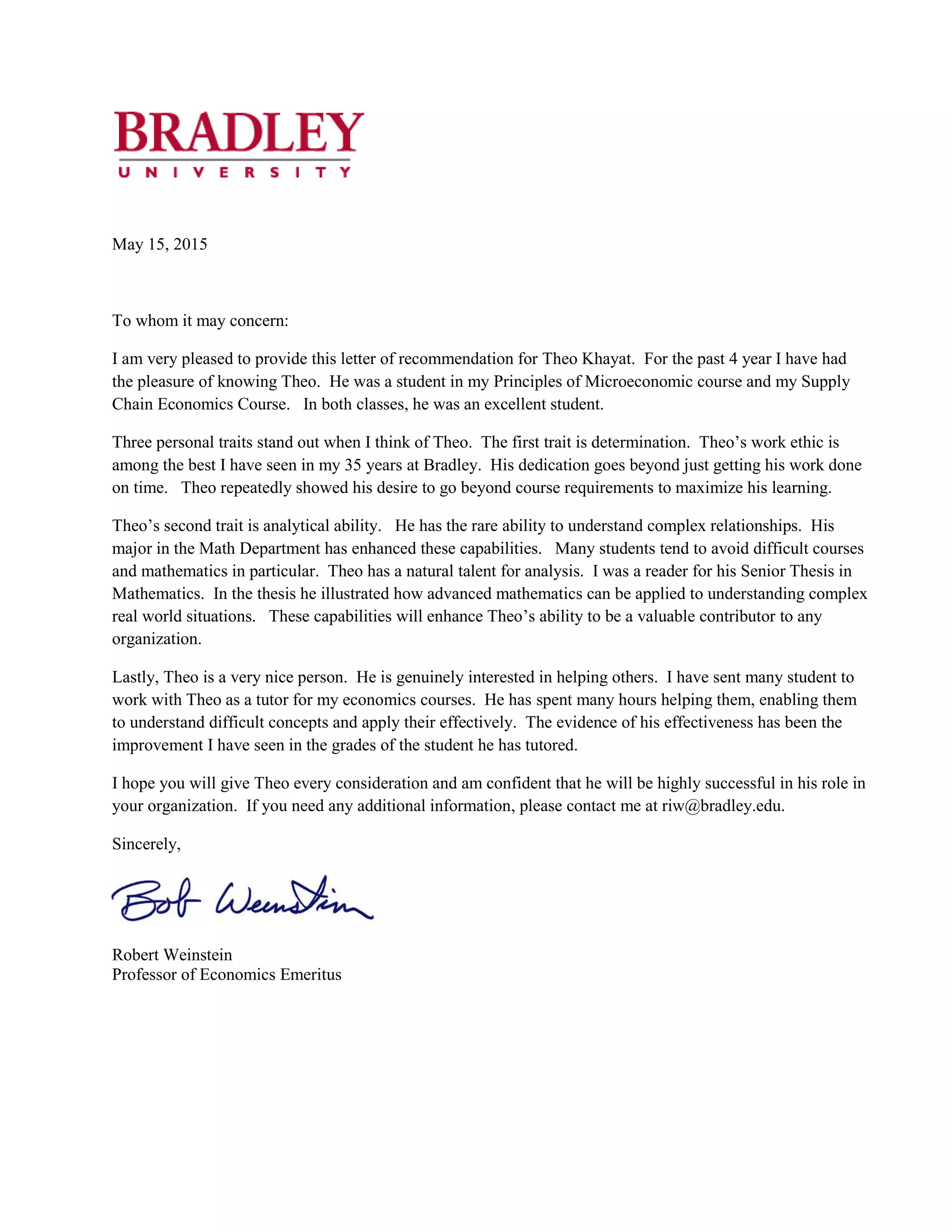 Theo Khayat Recommendation Letter | PDF